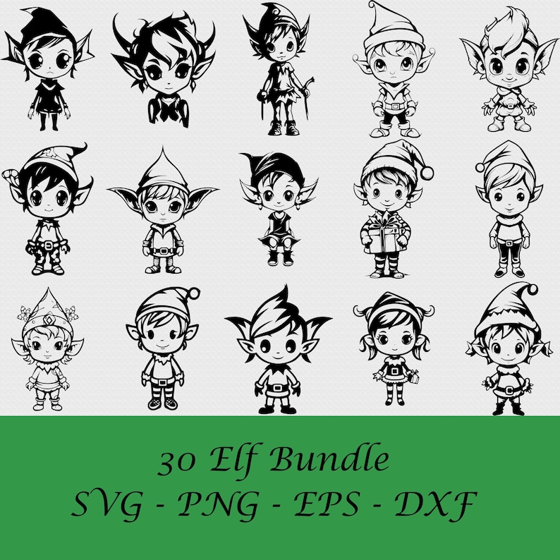 Elf Silhouette SVG Bundle: 30 Whimsical Elf Clipart Images (digital ...
