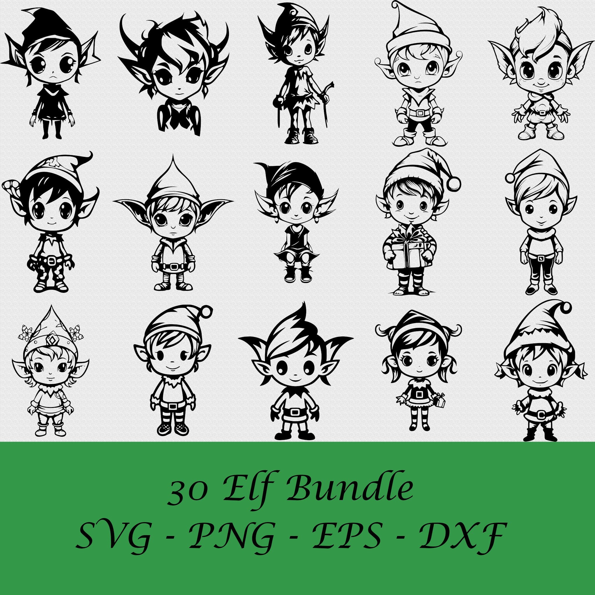 Elf Silhouette SVG Bundle: 30 Whimsical Elf Clipart Images (digital ...