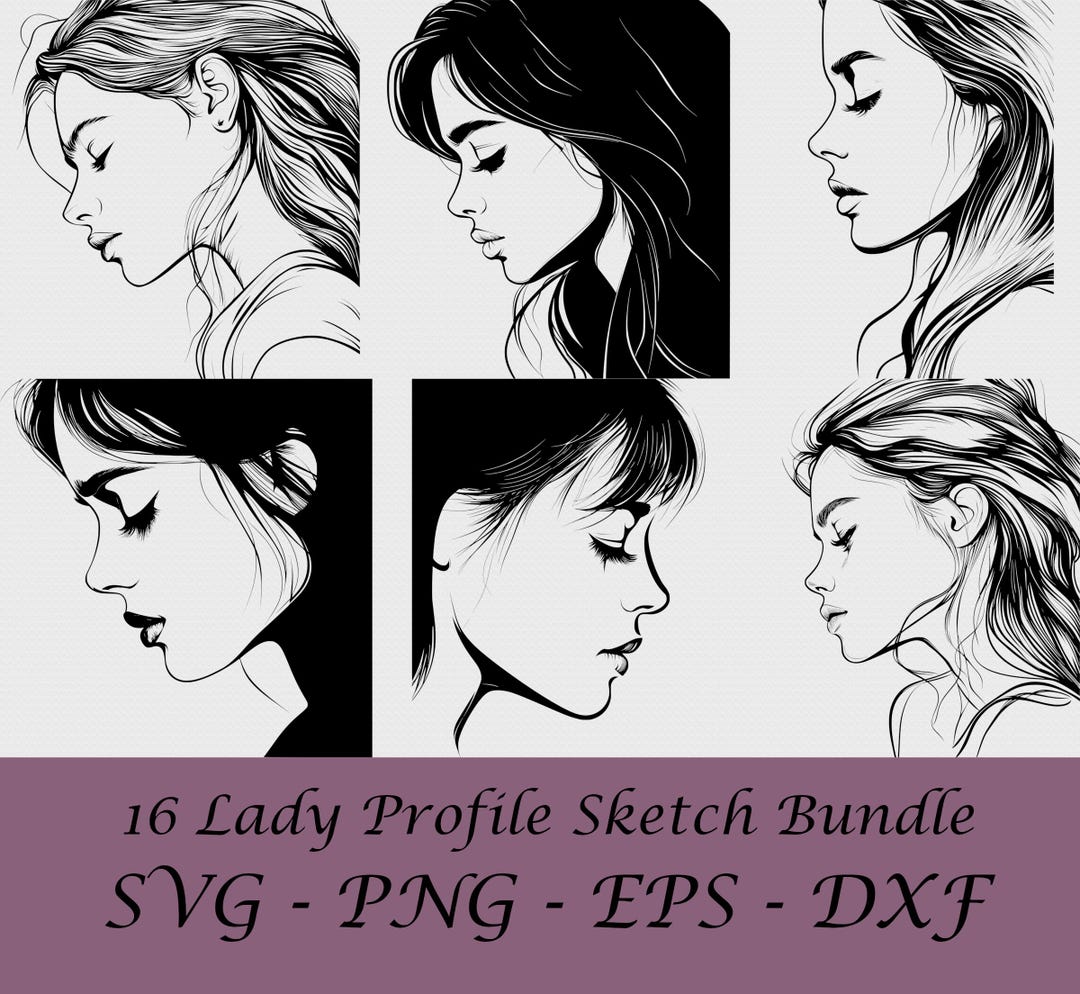 Elegant Lady Profile Silhouette Svgs | Feminine Line Art Sketches for ...