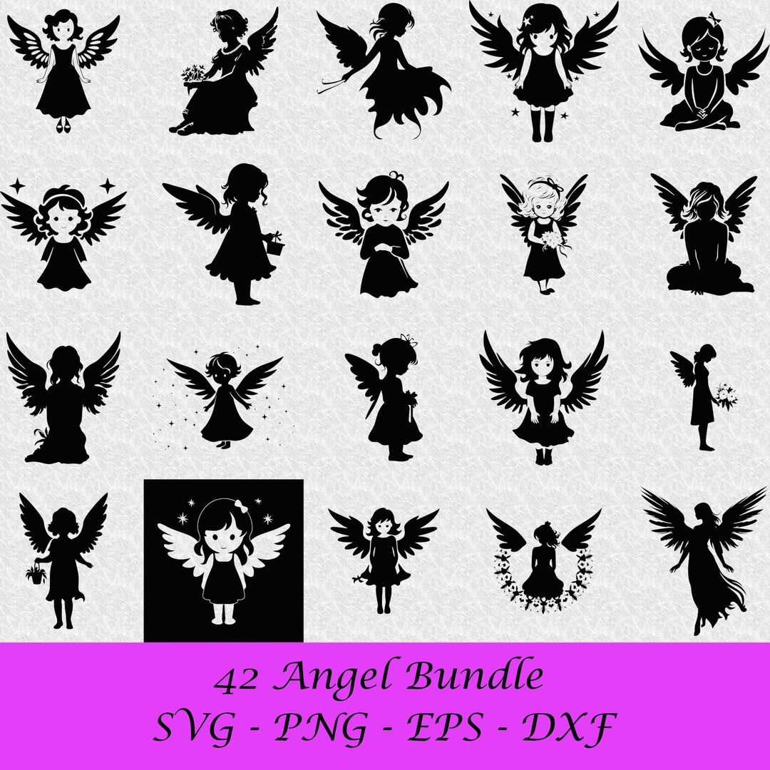 Cute Angel Silhouette Bundle, Angel SVG, Angel PNG, Angel DXF, Angel ...