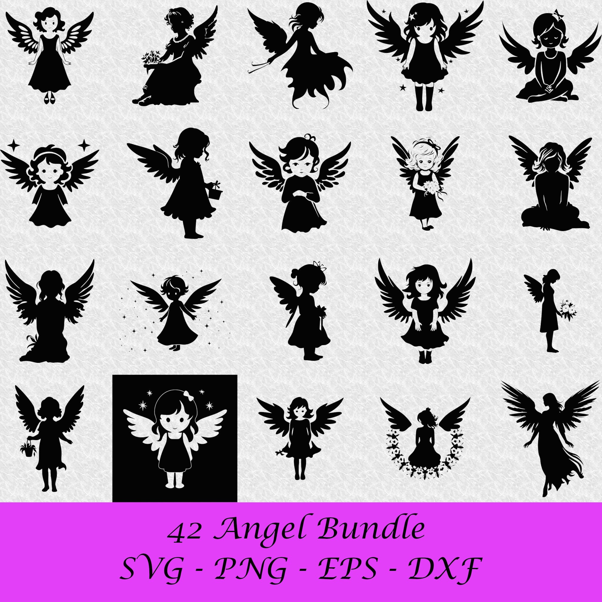 Cute Angel Silhouette Bundle, Angel SVG, Angel PNG, Angel DXF, Angel ...