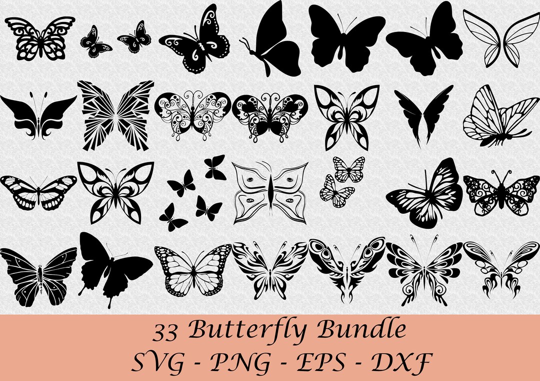 Elegant Butterfly SVG Bundle: 33 Butterfly Silhouette Images - Etsy