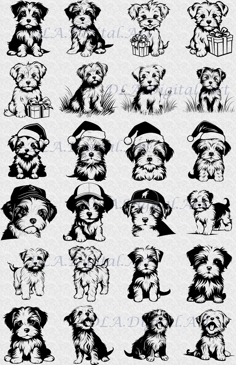 Morkie Puppy Silhouette Bundle, SVG PNG DXF, Clip Art (digital Download ...