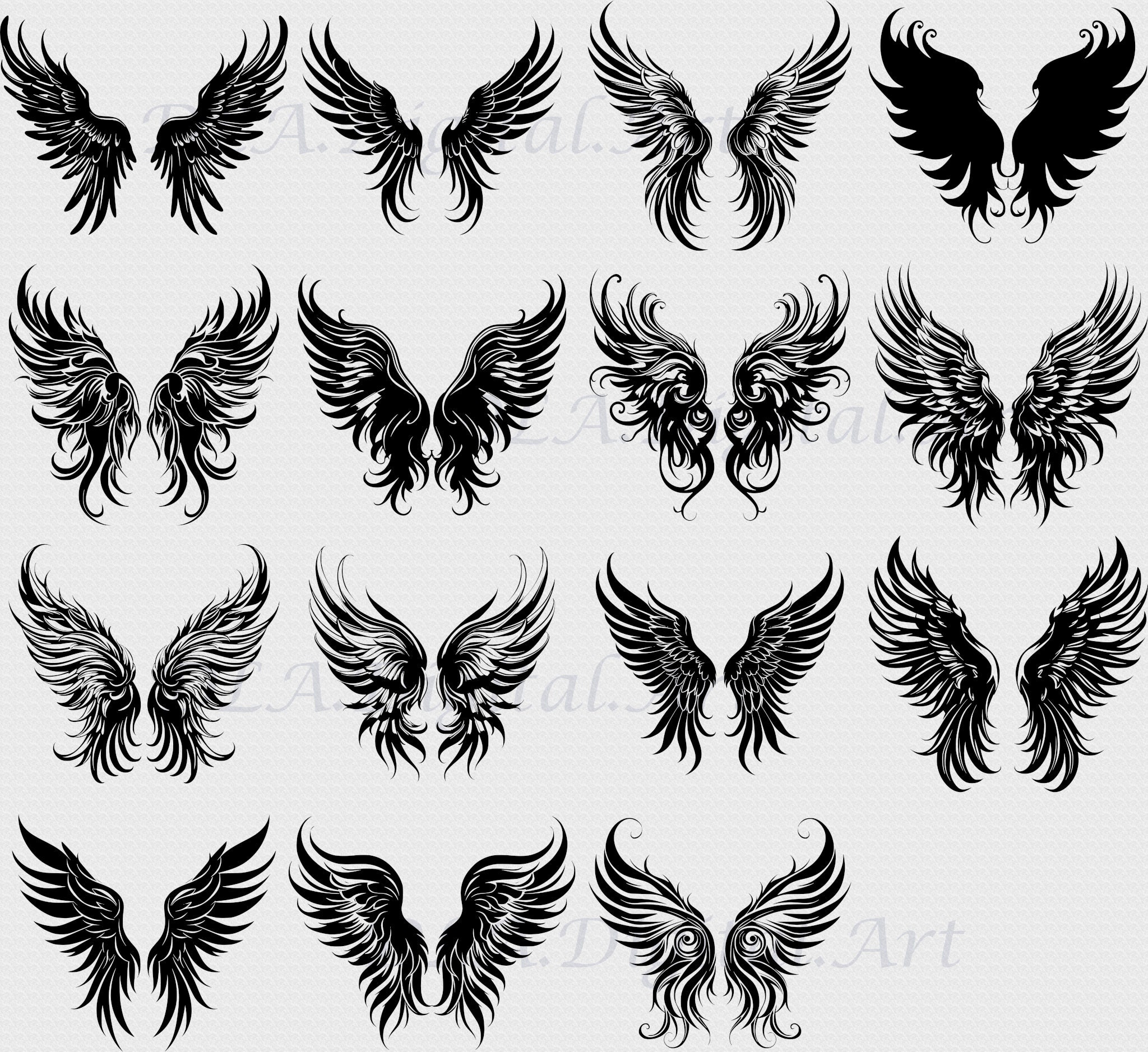 Heavenly Angel Wings SVG Bundle: 35 Angel Wings Silhouette Images ...