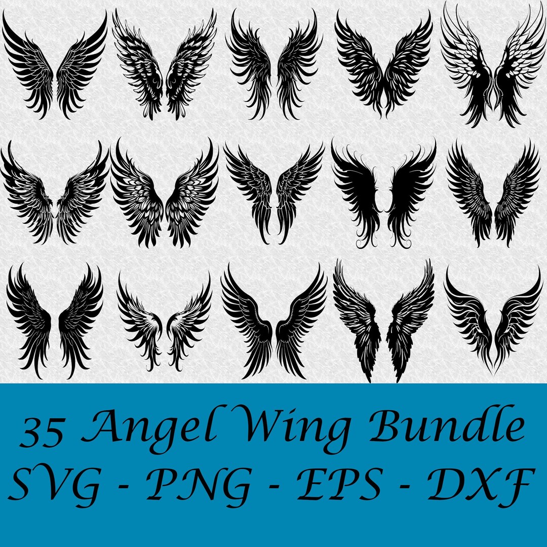 Heavenly Angel Wings SVG Bundle: 35 Angel Wings Silhouette Images ...