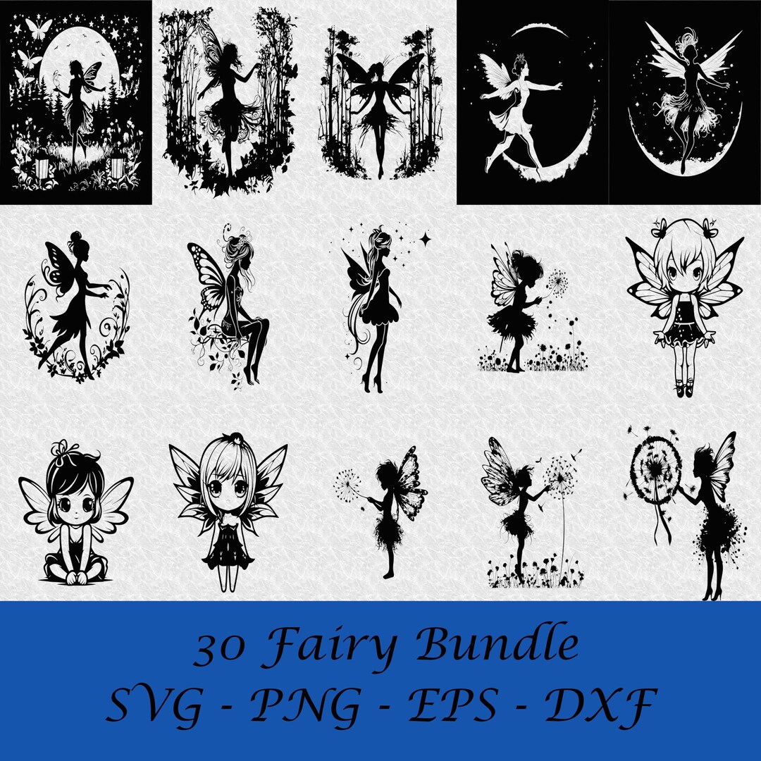 Fairy Silhouette Bundle, Fairy SVG, Fairy PNG, Fairy DXF, Fairy ...
