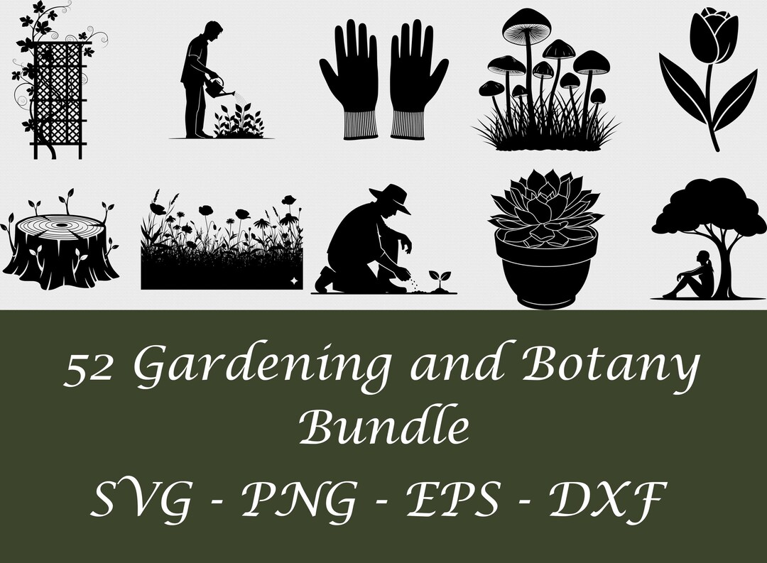 Gardening and Botany Silhouette Bundle | Plants, Trees, Flowers & Tools ...