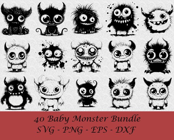 Cute Baby Monsters Silhouettes Little Baby Monsters SVG Files