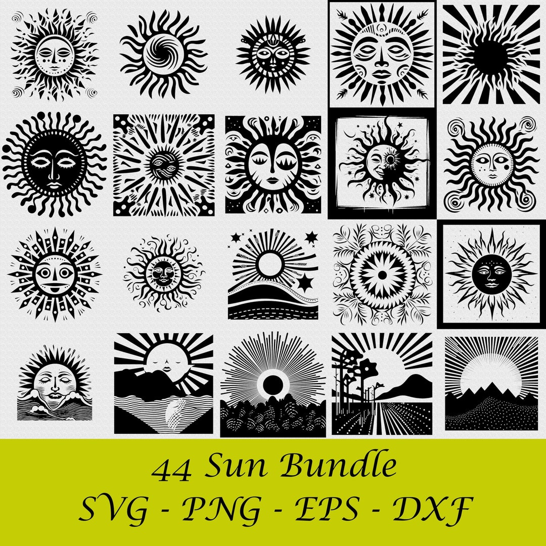Paquete SVG de sol radiante: 44 imágenes de silueta de sol - Descarga ...