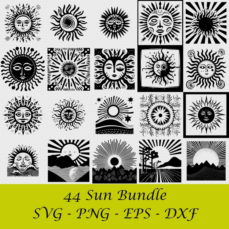 Radiant Sun SVG Bundle: 44 Sun Silhouette Images - Instant Download Sun ...