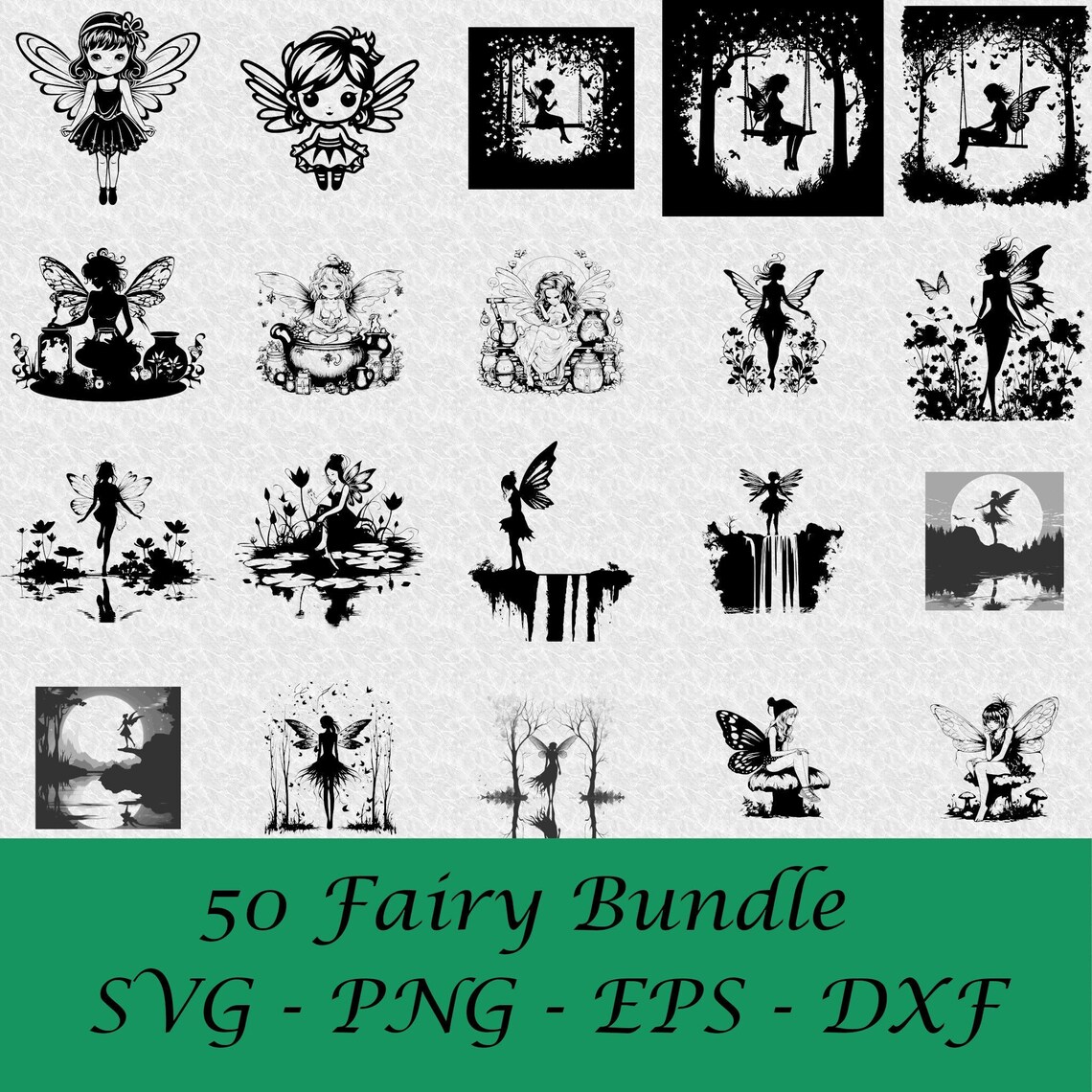 Fairy Silhouette Bundle, Fairy SVG, Fairy PNG, Fairy DXF, Fairy ...