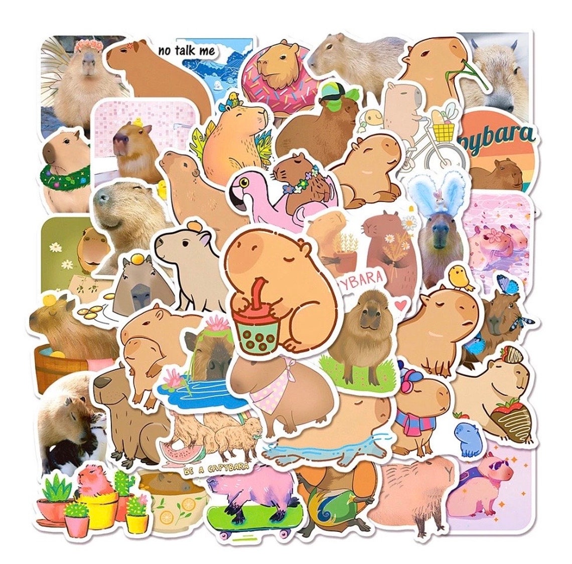 Random Selection of Cute Capybara Stickers for Water Bottle, Laptop ...