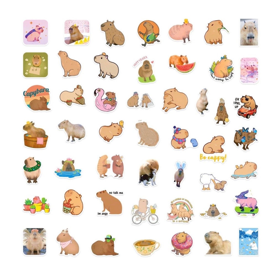 Random Selection of Cute Capybara Stickers for Water Bottle, Laptop ...