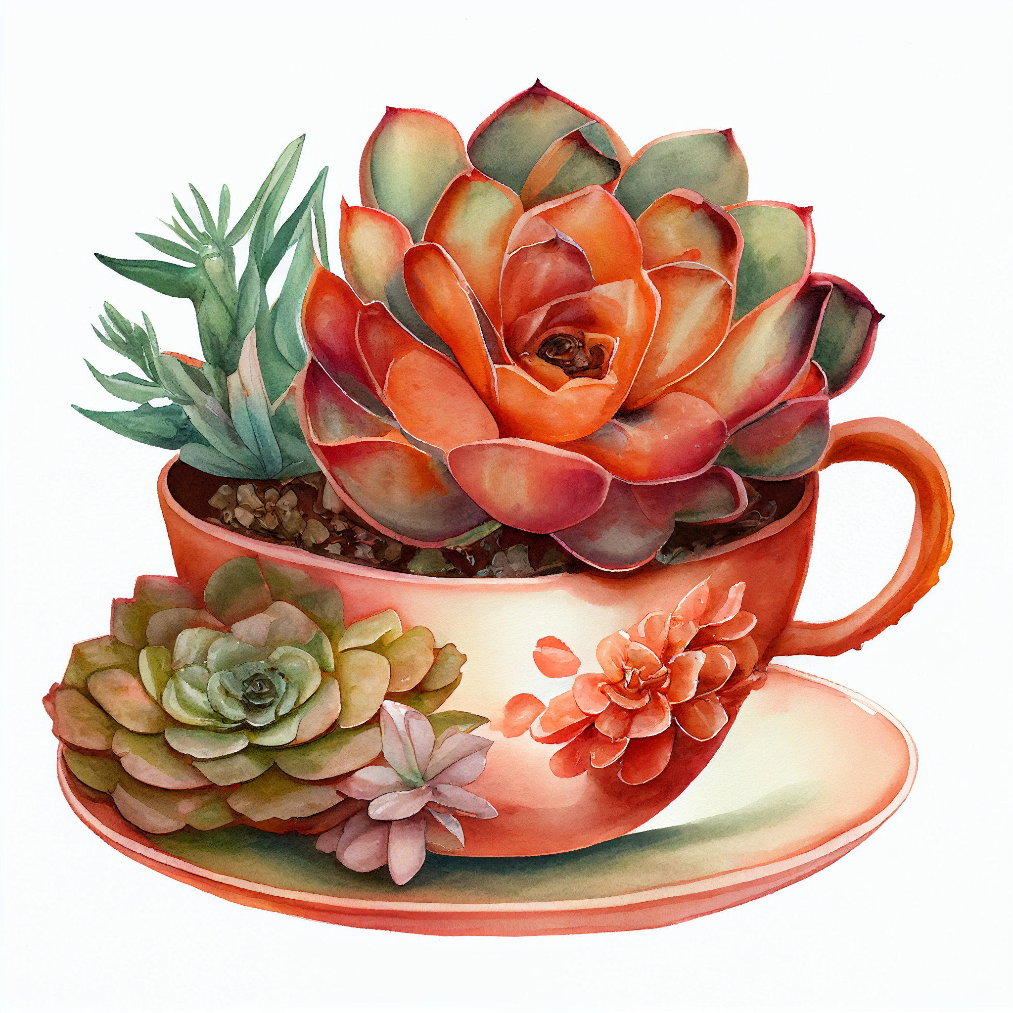 Succulent in A Teacup Clip Art 25 High Quality Pngs - Etsy