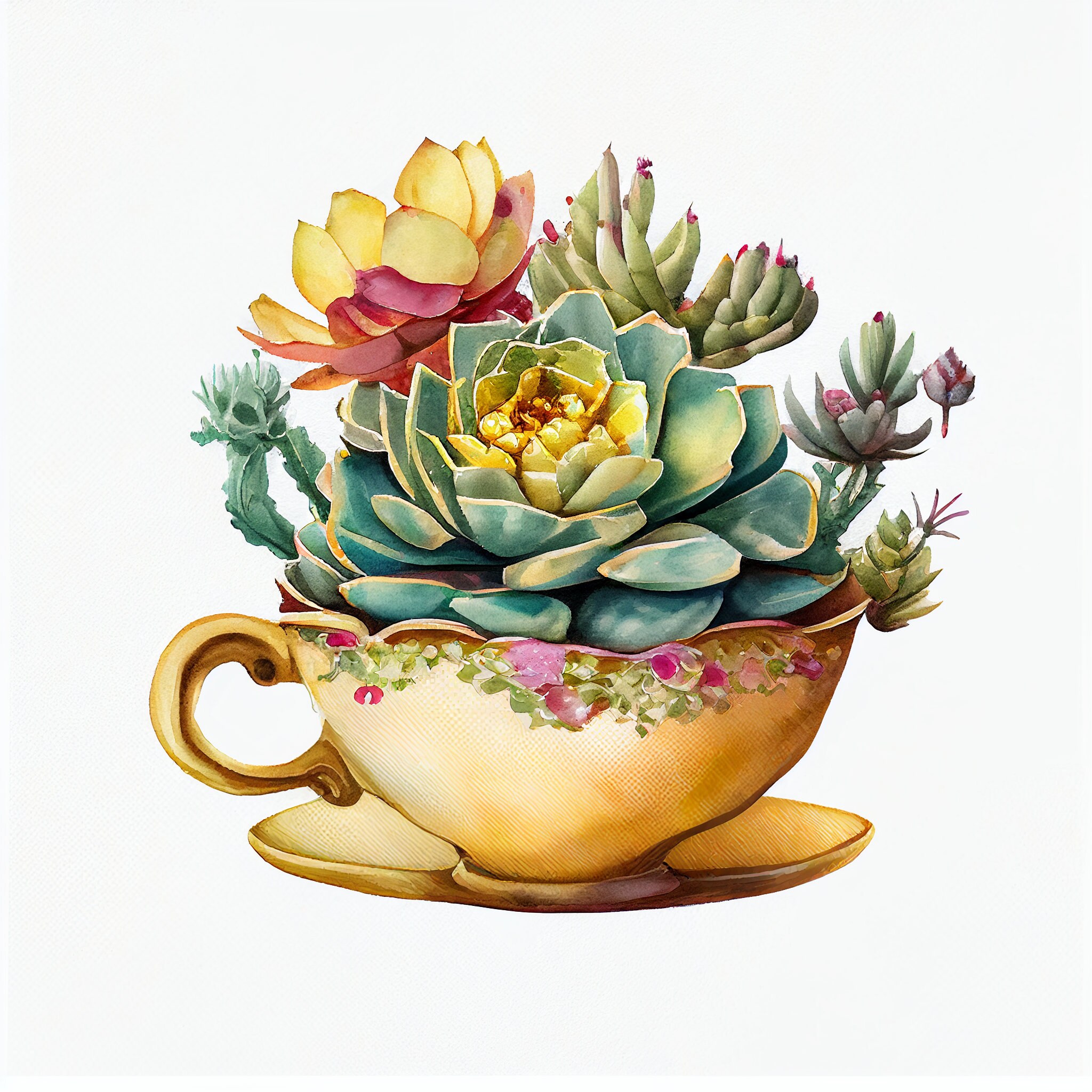 Succulent in A Teacup Clip Art, 25 High Quality Pngs, Transparent ...
