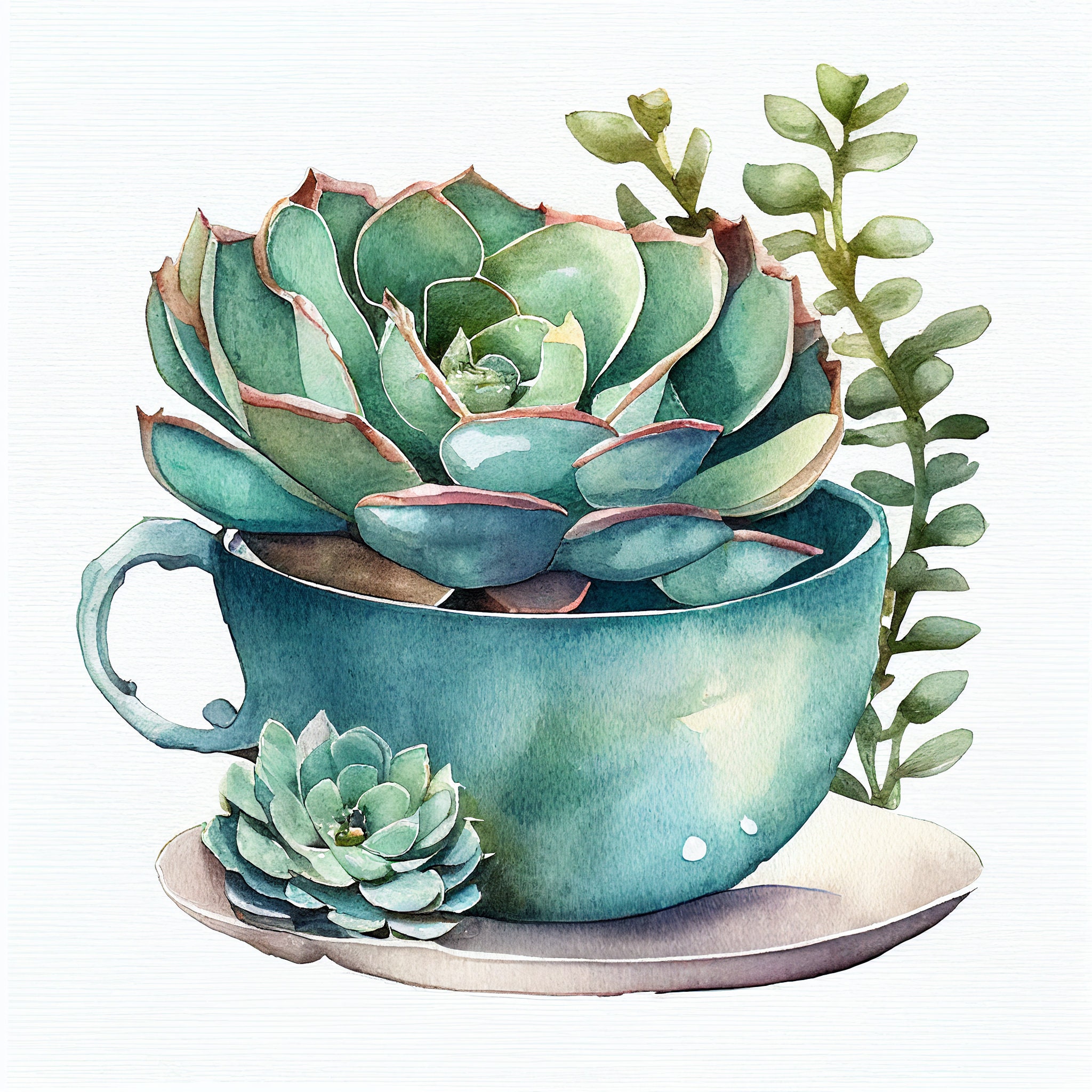 Succulent in A Teacup Clip Art, 25 High Quality Pngs, Transparent ...