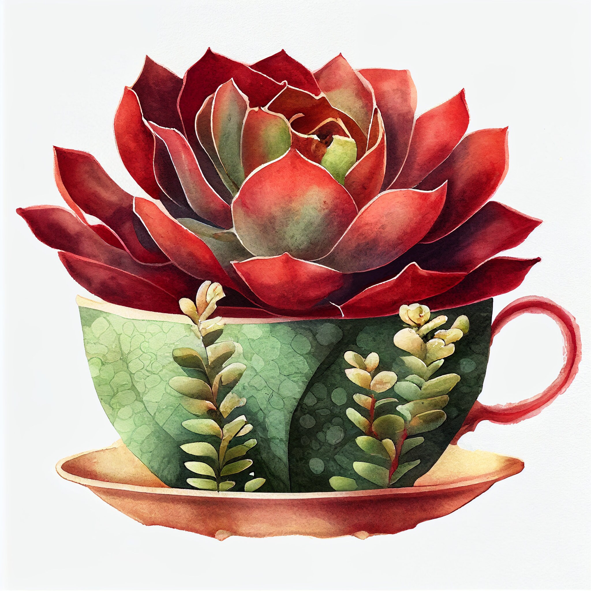Succulent in A Teacup Clip Art, 25 High Quality Pngs, Transparent ...