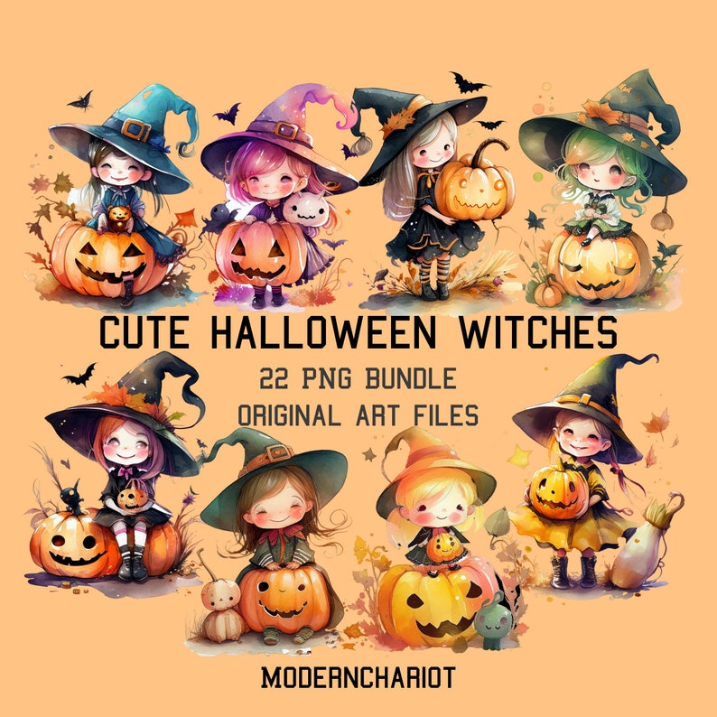 Cute Halloween Witches Clip Art 22 High Quality Pngs - Etsy