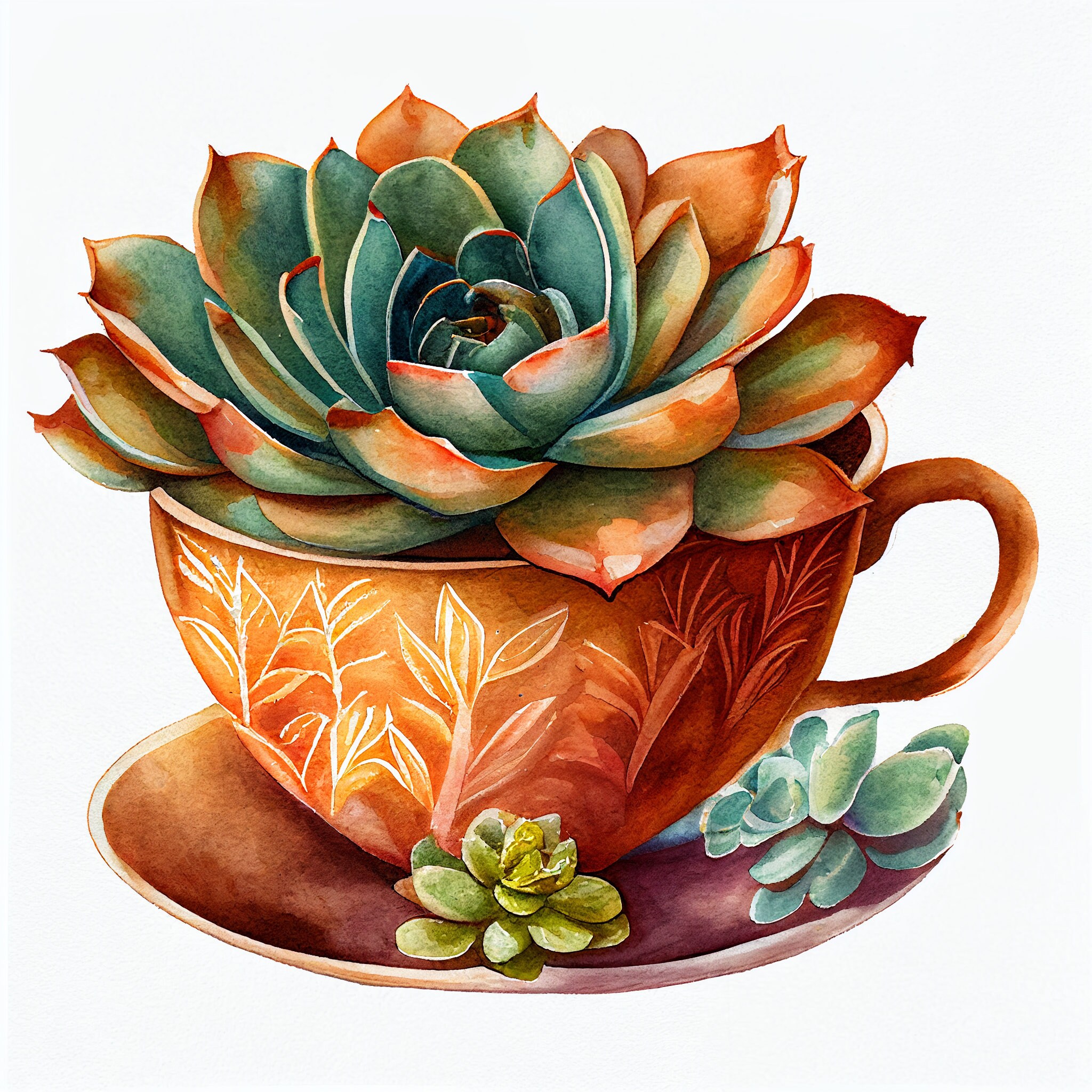 Succulent in A Teacup Clip Art, 25 High Quality Pngs, Transparent ...