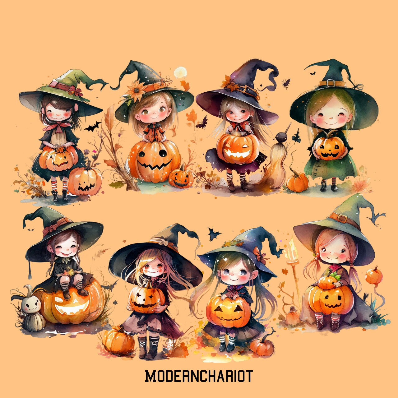 Cute Halloween Witches Clip Art 22 High Quality Pngs - Etsy