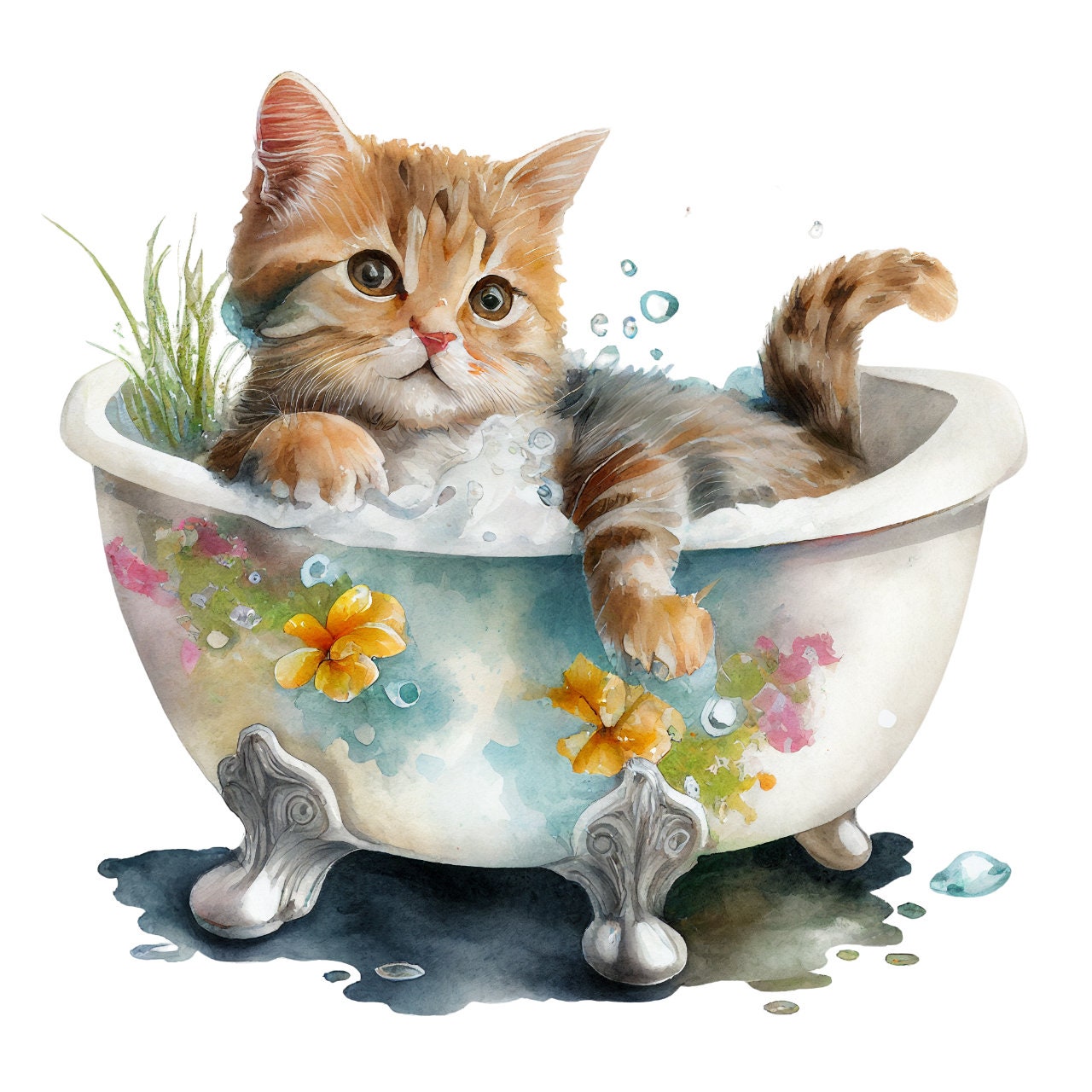 Cat in A Bathtub Clip Art, 24 High Quality Pngs, Transparent Background ...