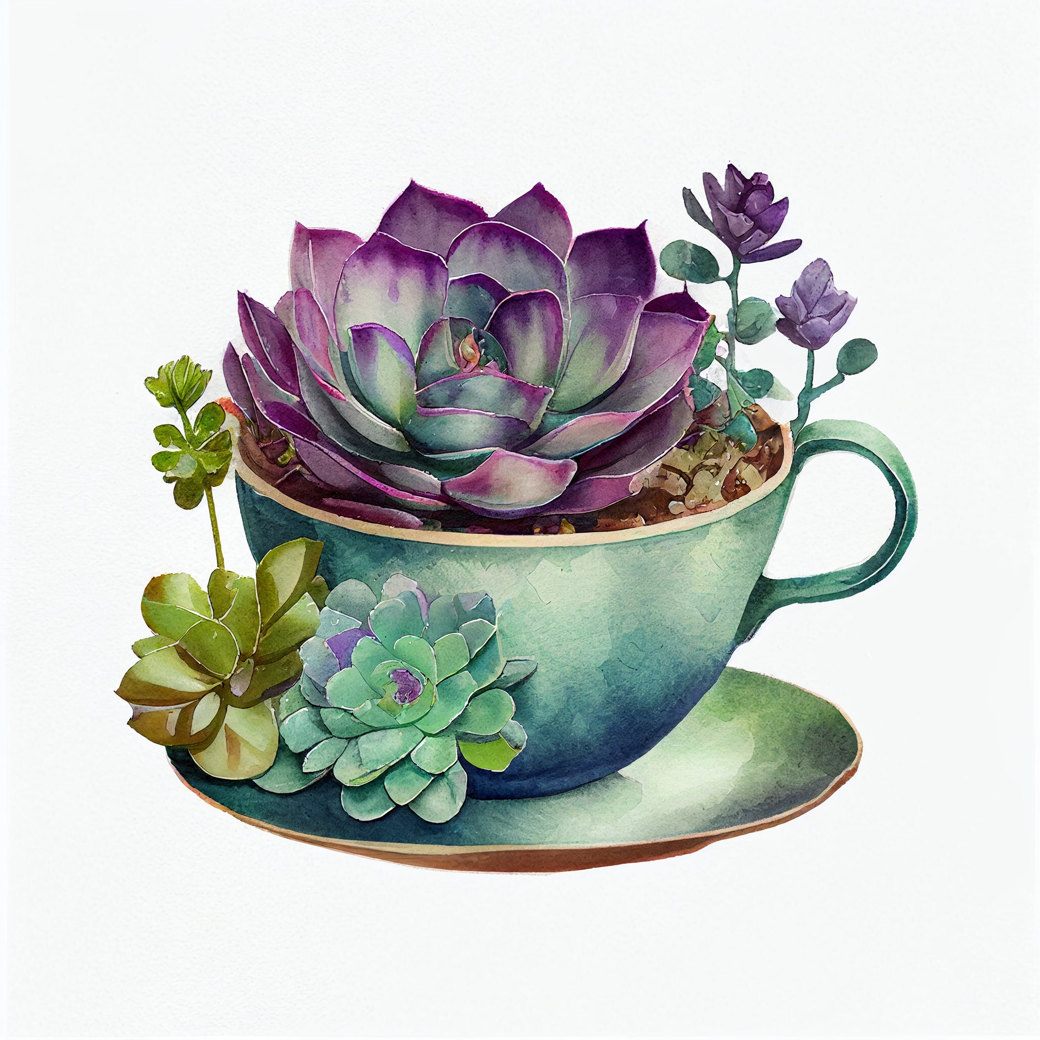 Succulent in A Teacup Clip Art, 25 High Quality Pngs, Transparent ...