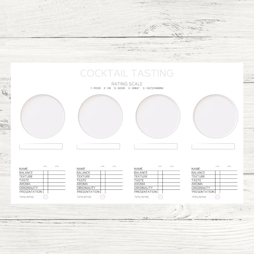 Cocktail Competition Tasting Score Card Printable, Cocktail Tasting ...