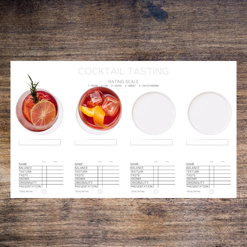 Cocktail Competition Tasting Score Card Printable, Cocktail Tasting ...