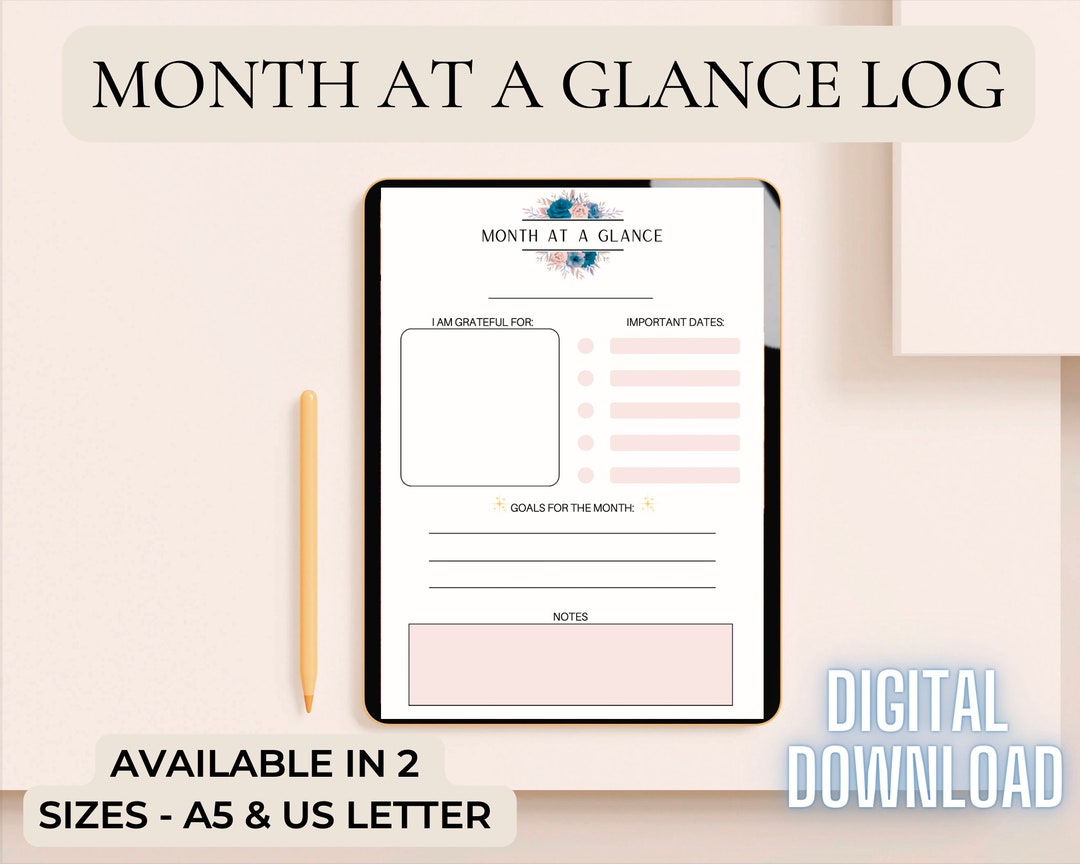 Monthly Intentions Log at a Glance Monthly Tracker Instant Download ...