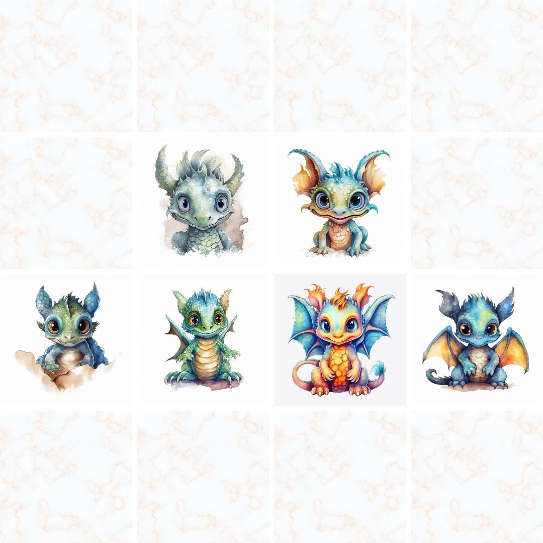 Watercolor Fantasy Dragon Clipart, Baby Dragon, Dragon PNG, Dragon ...
