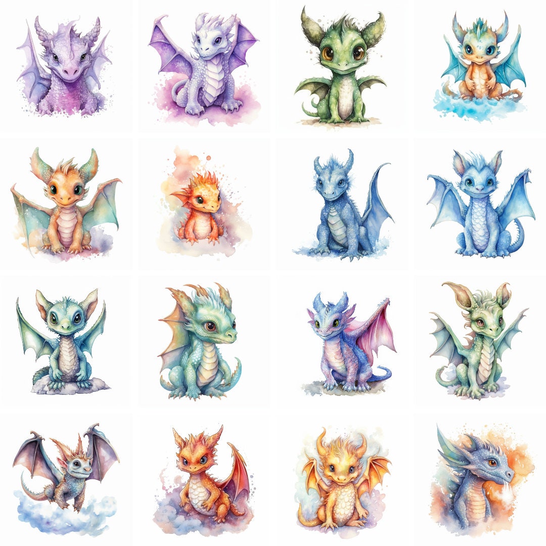 Watercolor Fantasy Dragon Clipart, Baby Dragon, Dragon PNG, Dragon ...