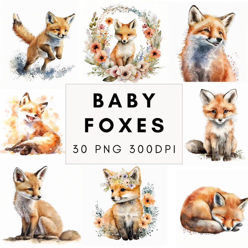 Watercolor Baby Fox Clipart, Baby Fox Watercolor, Woodland Animal Baby ...