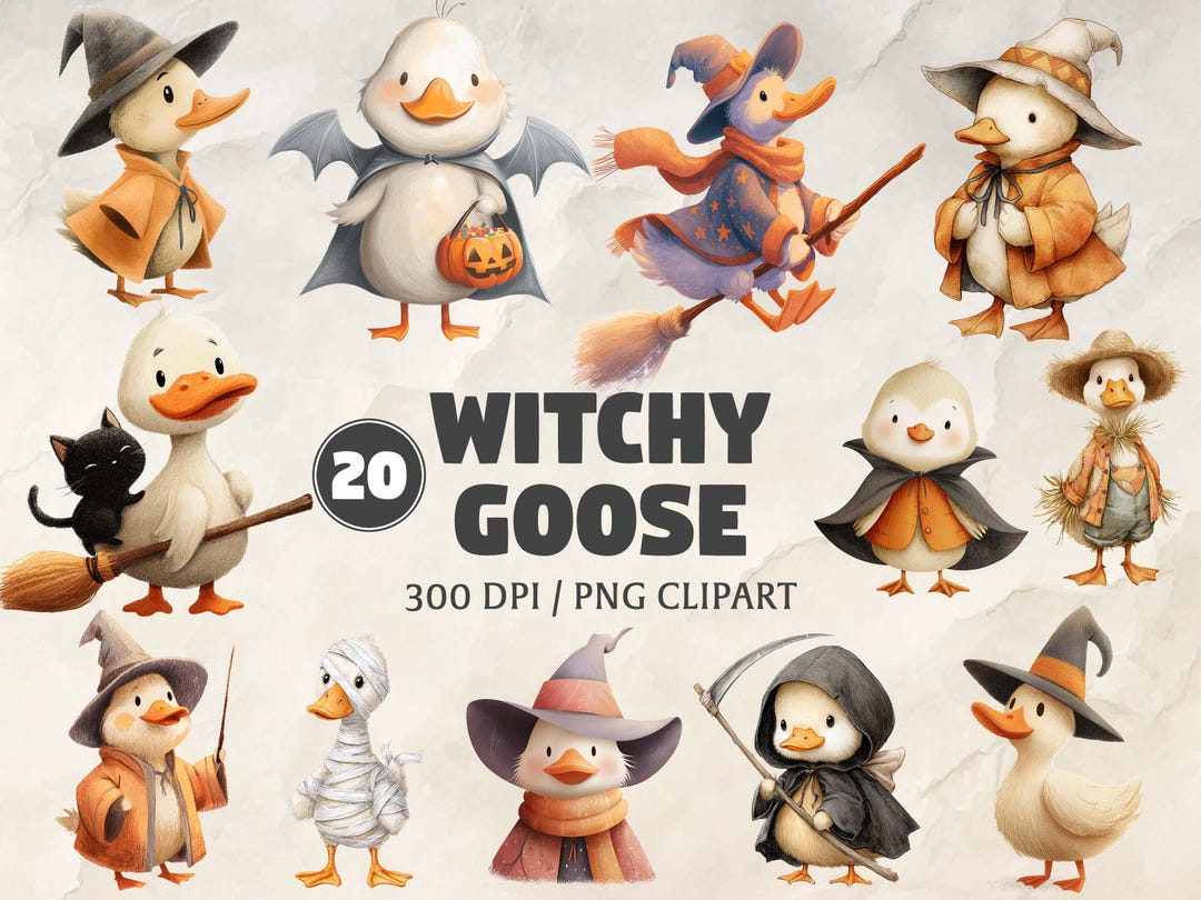 Witchy Goose Parade Clipart, Cute Spooky Geese PNG, Cute Goose Costume ...