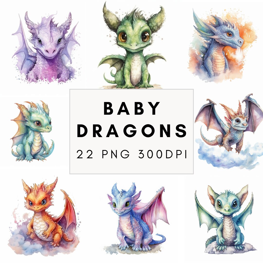 Watercolor Fantasy Dragon Clipart, Baby Dragon, Dragon PNG, Dragon ...