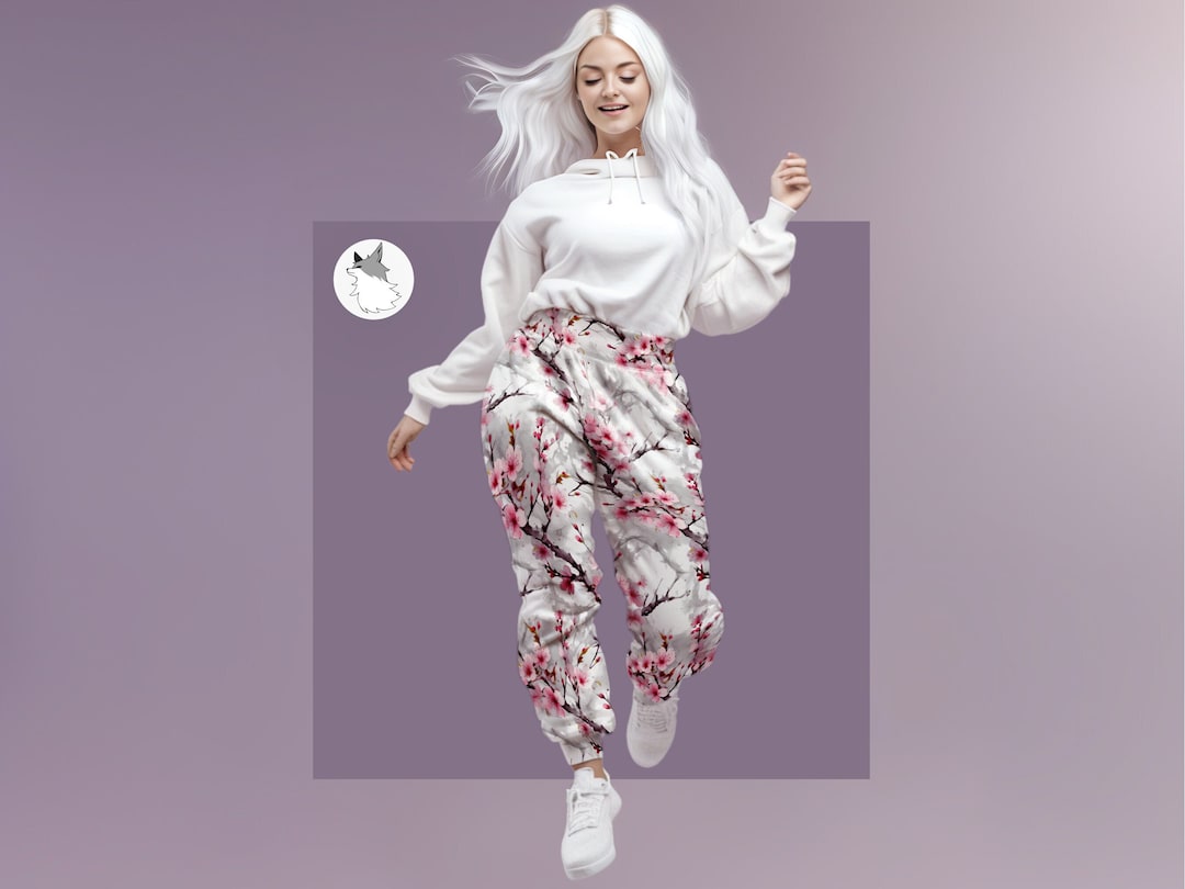 Flower Sweatpants for Women, Cherry Blossom Pink Joggers, Pink Womens ...