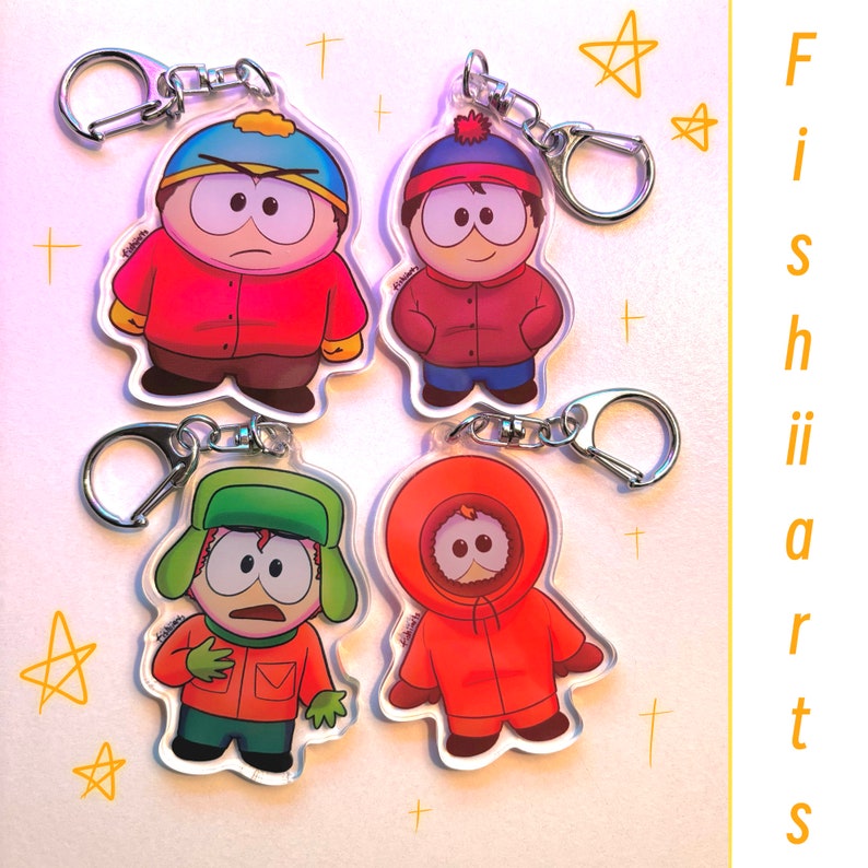 SALE - Cart-man, Kyle, Stan and Kenny Acrylic Charms/keychains | Cute ...