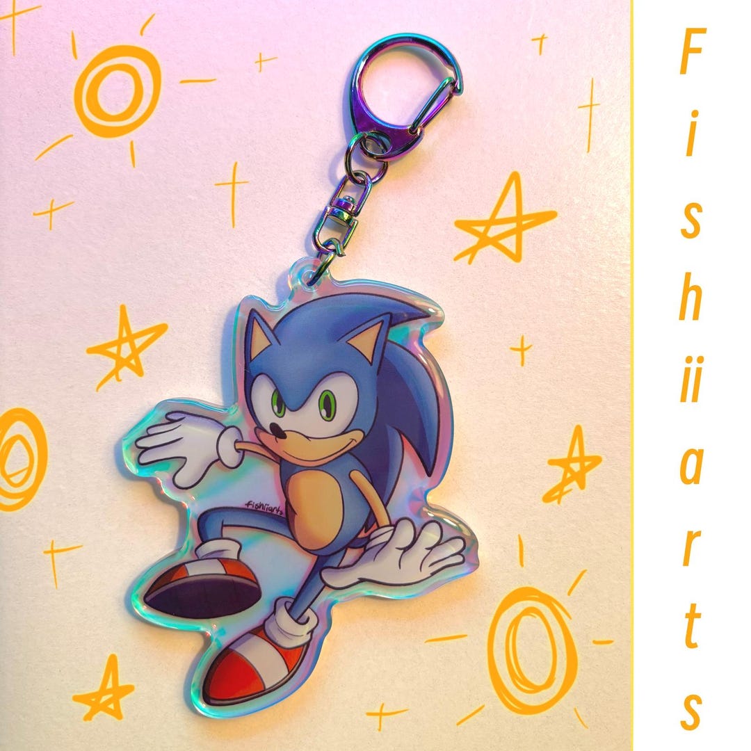 Sonic the Hedgehog Keychain: Rainbow Acrylic Charm Video Game Character ...