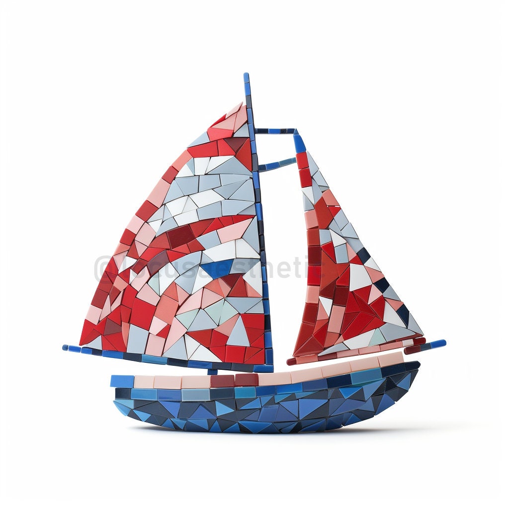 PRINTABLE Kids Bath Art, Rubber Duck and Sailboat, Mosaic, Digital ...
