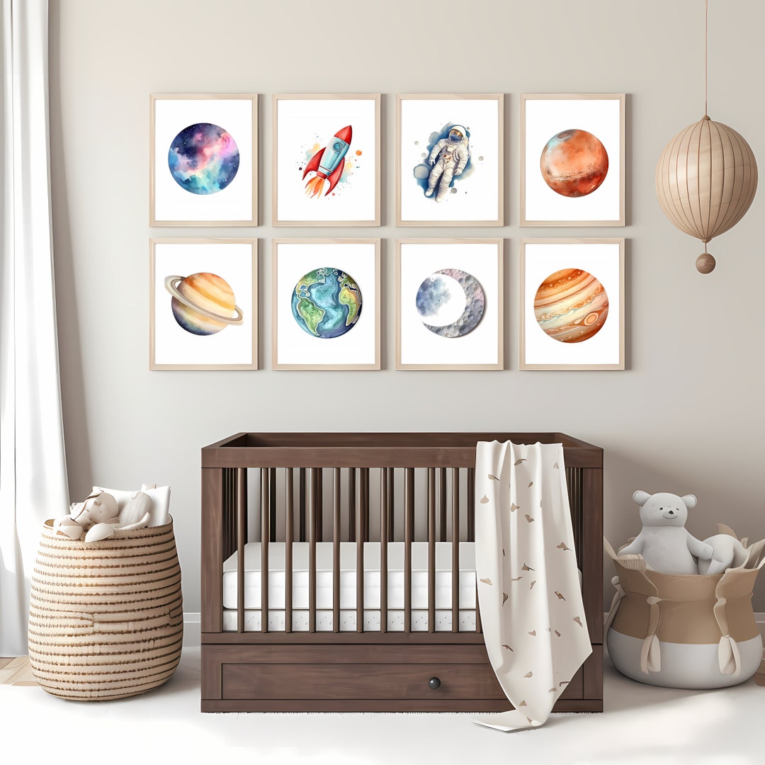 Nursery Decor, Space Themed Watercolor Prints , Set of 8 Prints ...