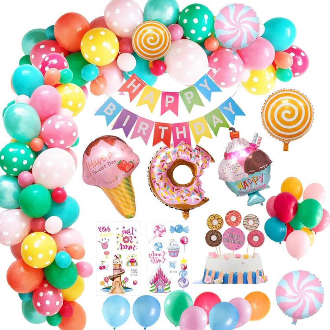 Balloon Garland Kit Happy Birthday Doughnut Lollipop Sweet Polka Dots ...