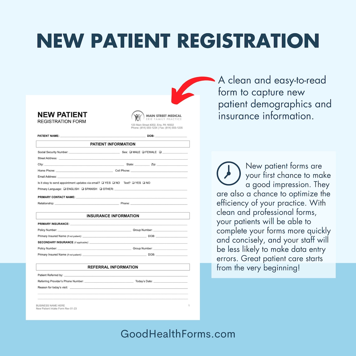 New Patient Registration Form Template for Health Care Office Printable ...