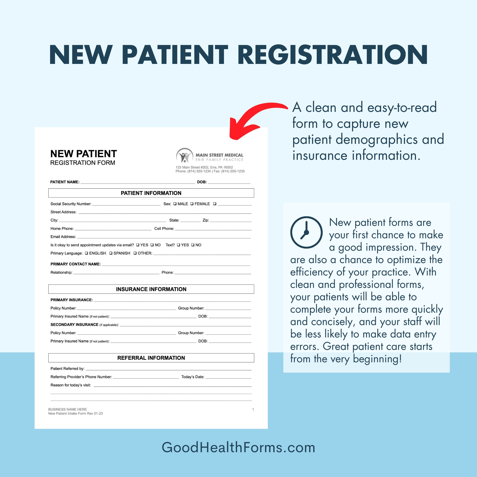 New Patient Registration Form Template for Health Care Office Printable ...