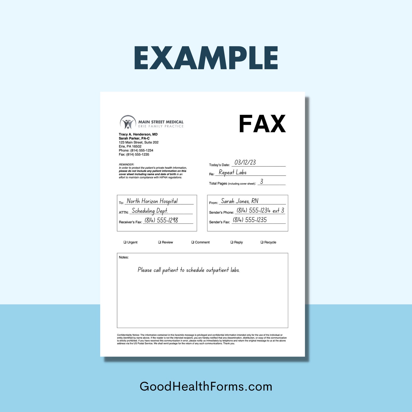 Medical Fax Cover Sheet for Health Care Office Printable Digital ...