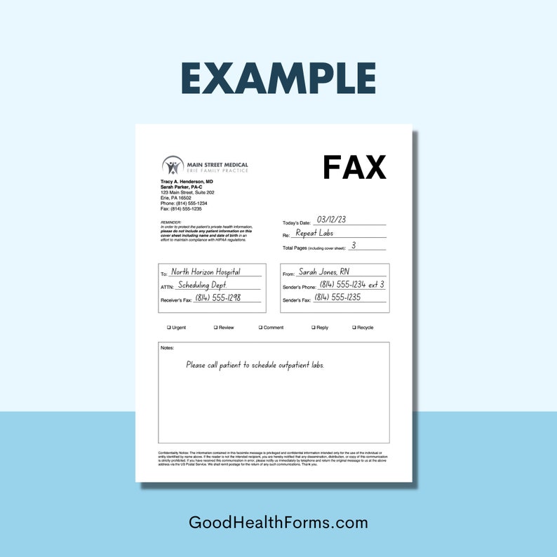 Medical Fax Cover Sheet for Health Care Office Printable Digital ...