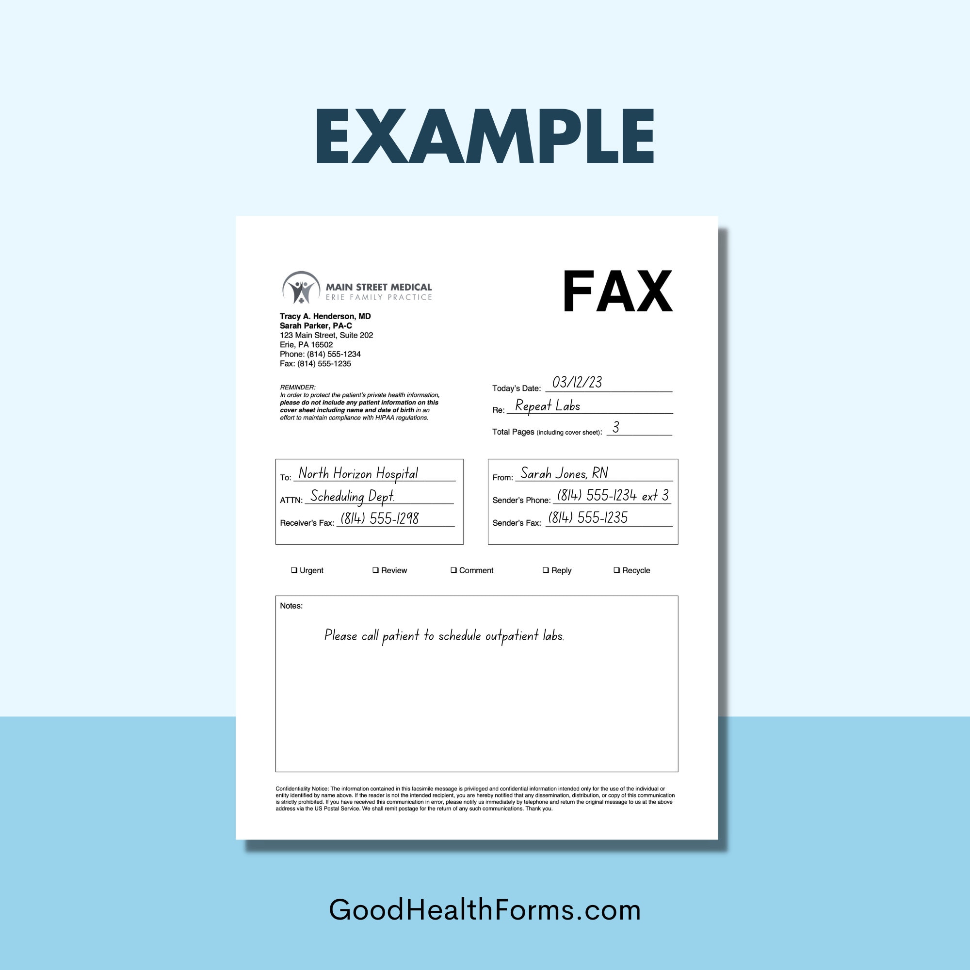 Medical Fax Cover Sheet for Health Care Office Printable Digital ...