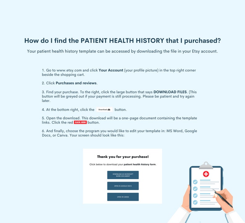 Patient Health History Template for Health Care Office Printable ...