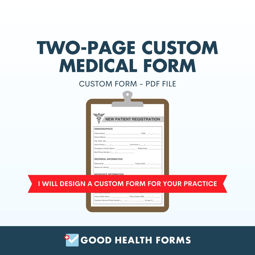 TWO PAGE Custom Form for Healthcare Medical Practice New Patient Intake ...