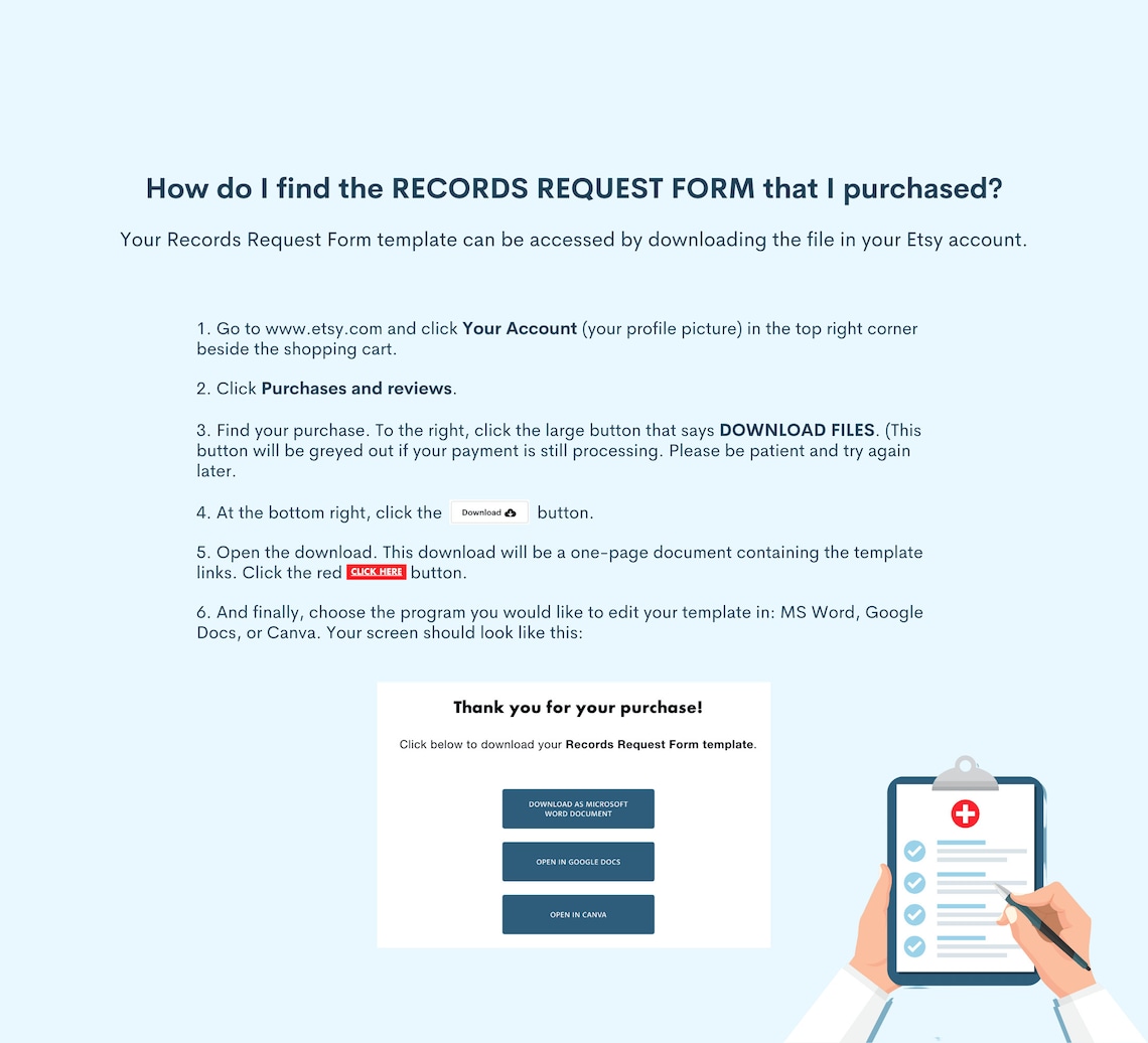 Medical Records Request Form Template for Health Care Office Printable ...