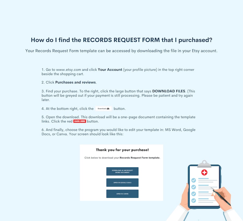 Medical Records Request Form Template for Health Care Office Printable ...