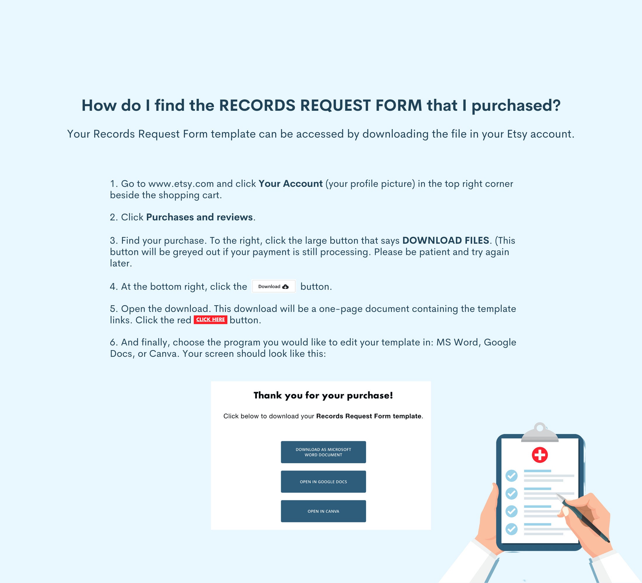 Medical Records Request Form Template for Health Care Office Printable ...